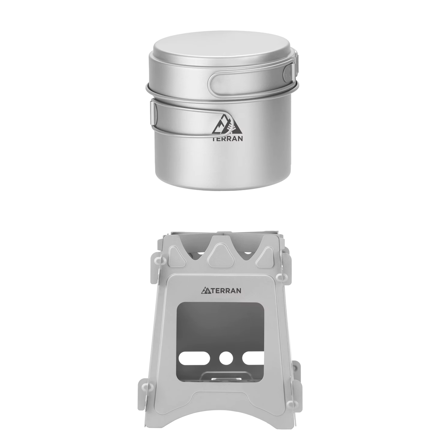 TERRAN Titanium Bundle Twig Stove & Cooking Pot & Pan Set Ultralight